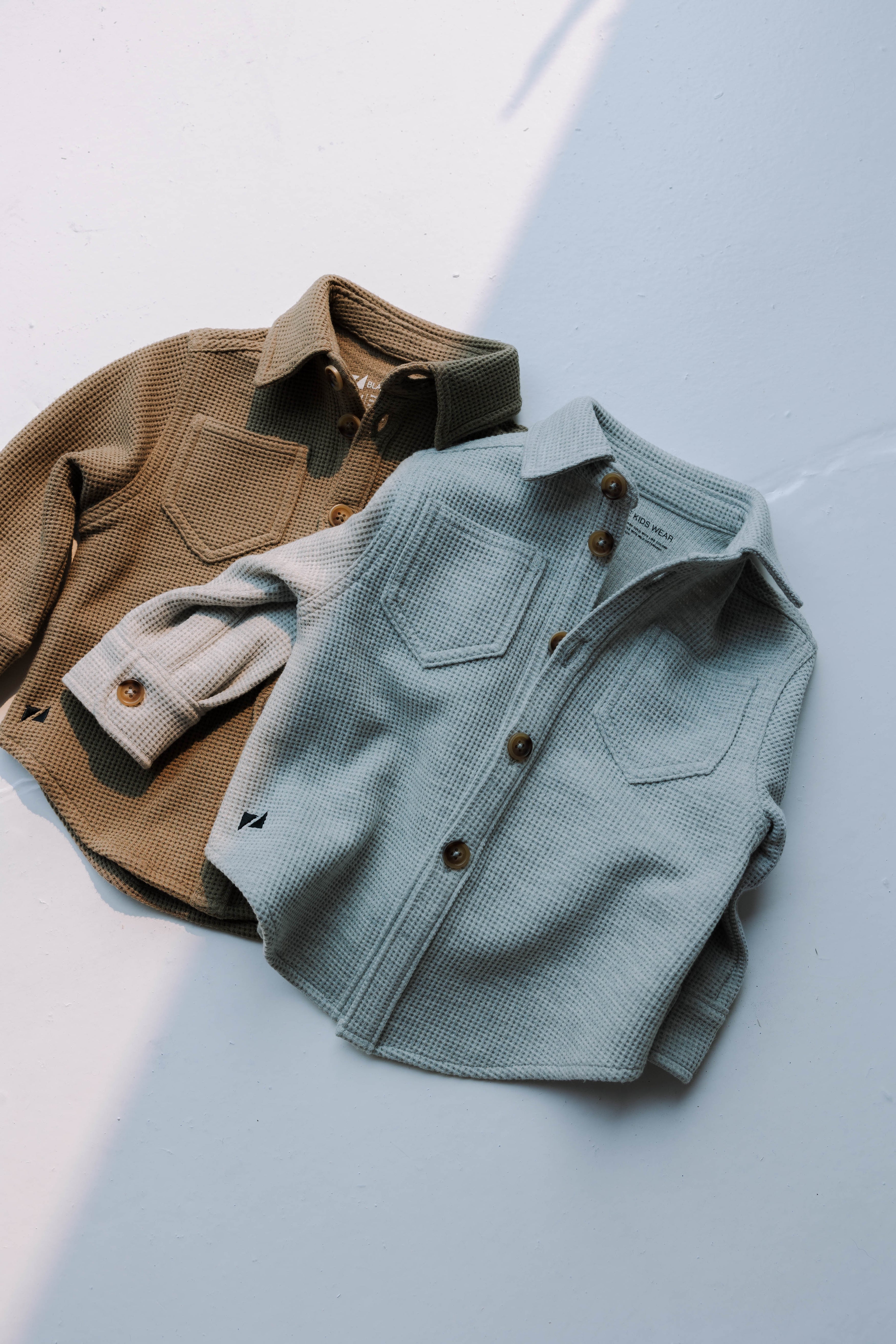 Kids Waffle Shacket | Khaki Green - Blaze Kids Wear