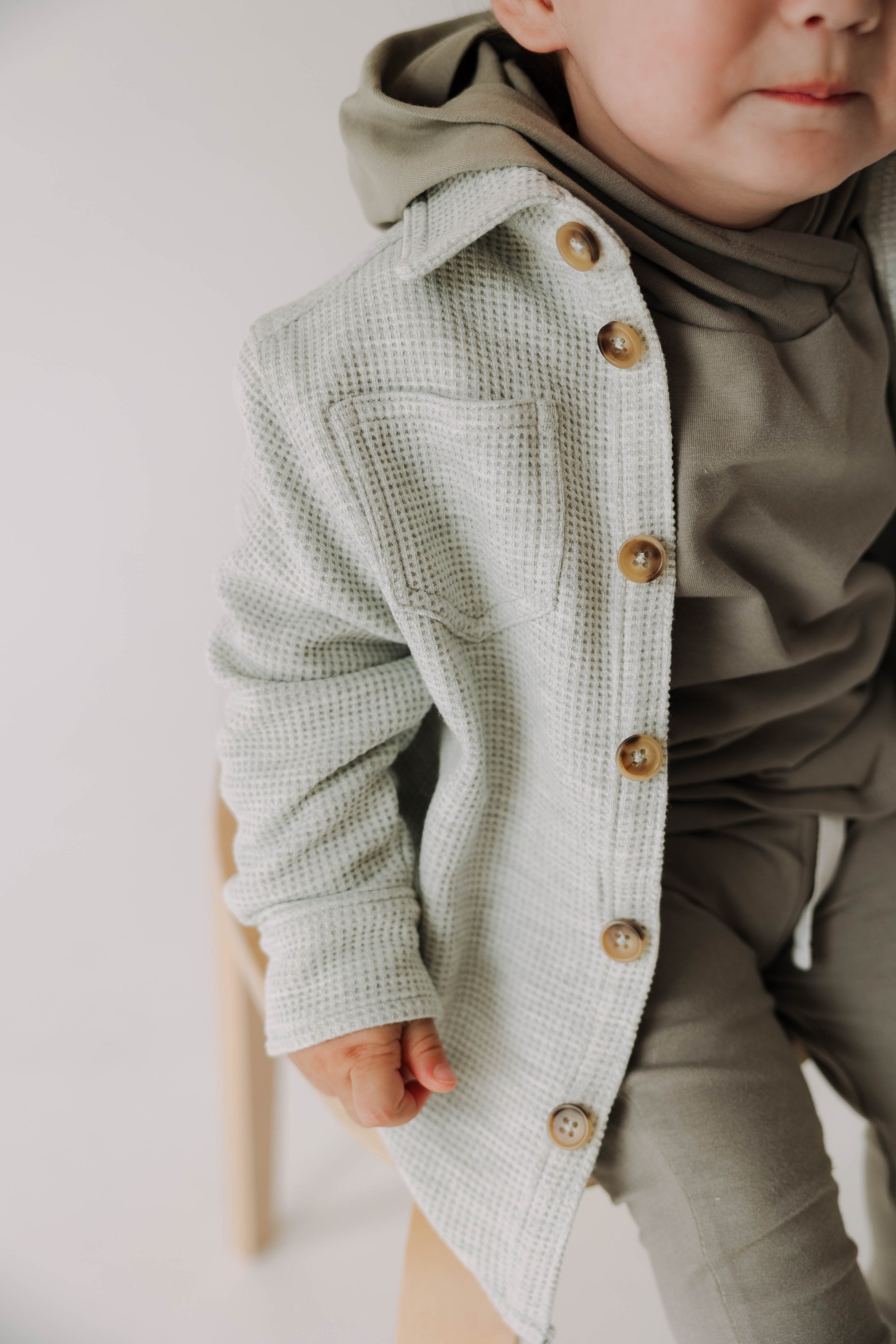 Kids Waffle Shacket | Khaki Green - Blaze Kids Wear