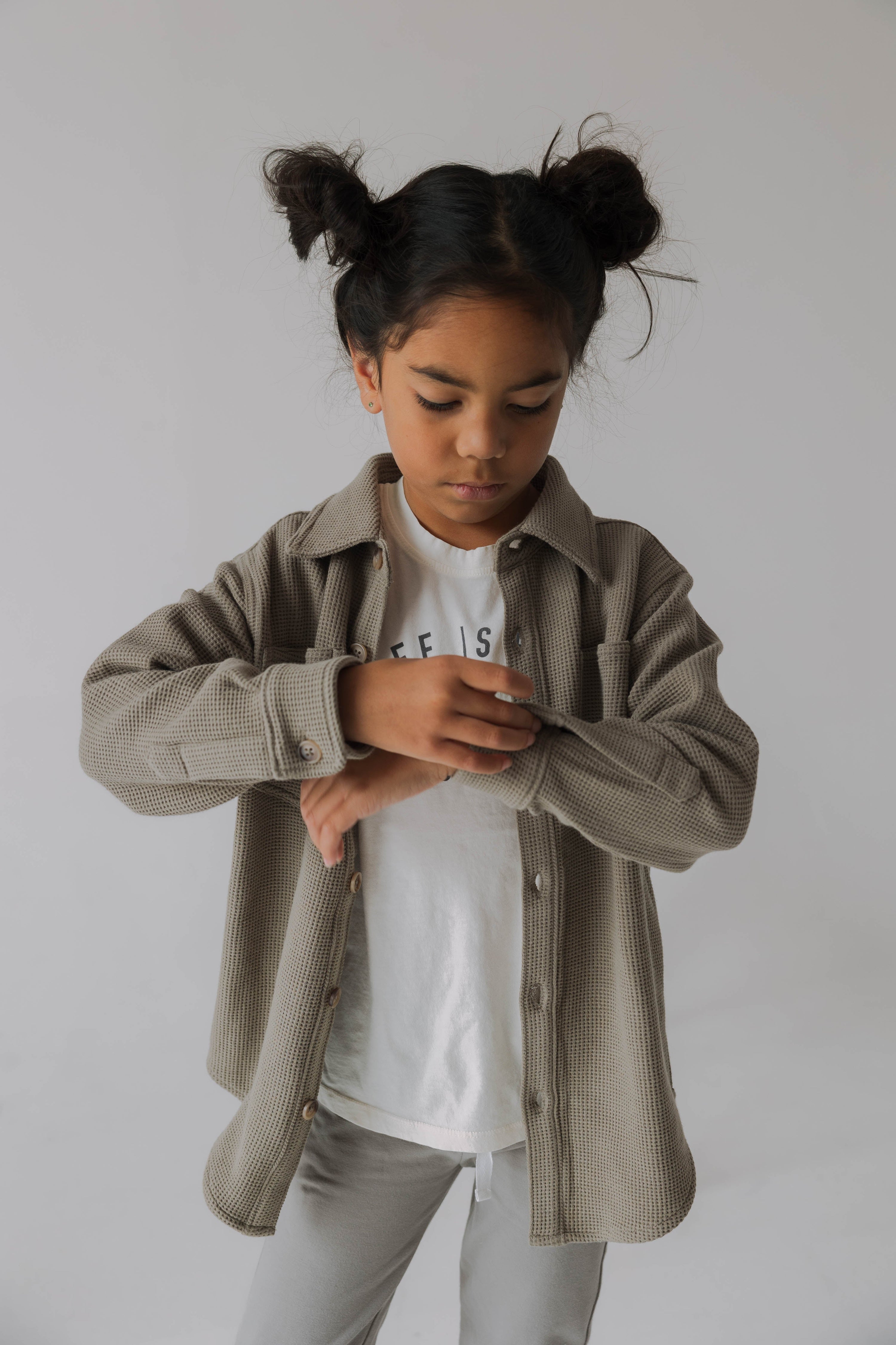 Kids Waffle Shacket | Khaki Green - Blaze Kids Wear
